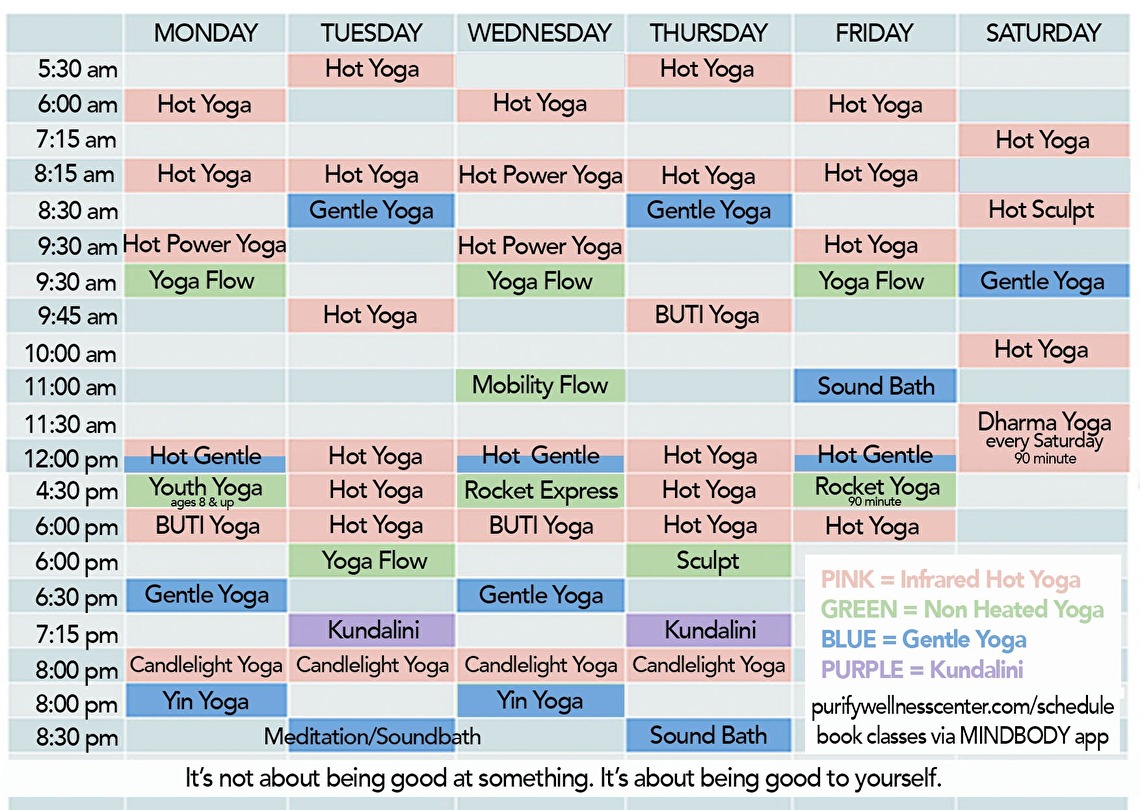 Yoga Schedule | Purify Wellness Center | Pleasant Grove