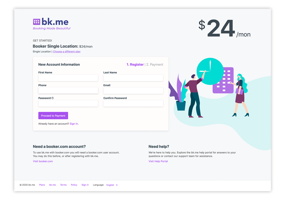 bk.me appointment widget integrated with Booker | bk.me