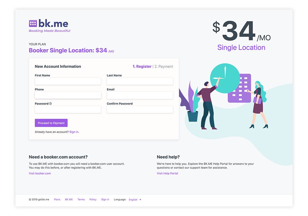 bk.me appointment widget integrated with Booker | bk.me