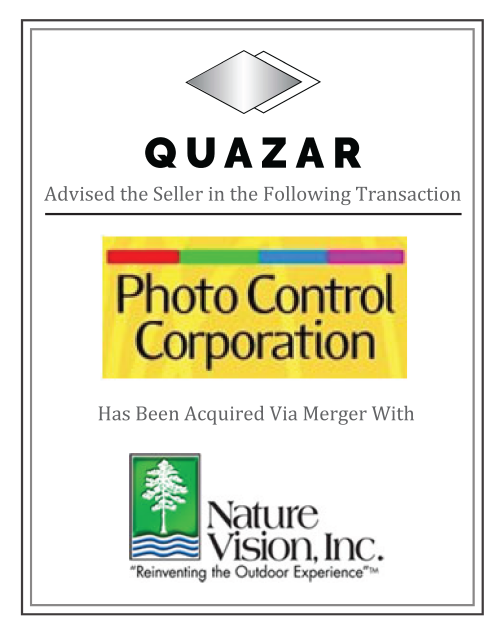 Selected Transactions | Quazar, Inc. | Minneapolis, MN