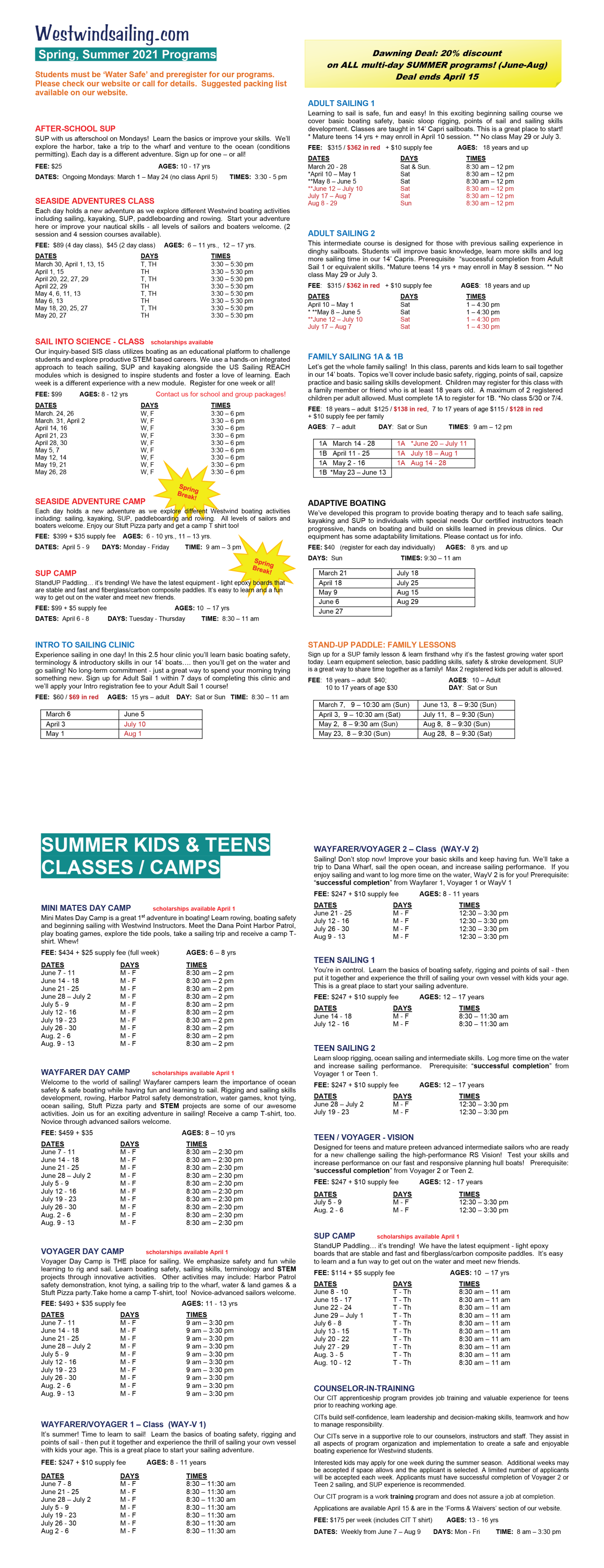 Dana Point Sched | Westwind Sailing | Dana Point, CA 92629