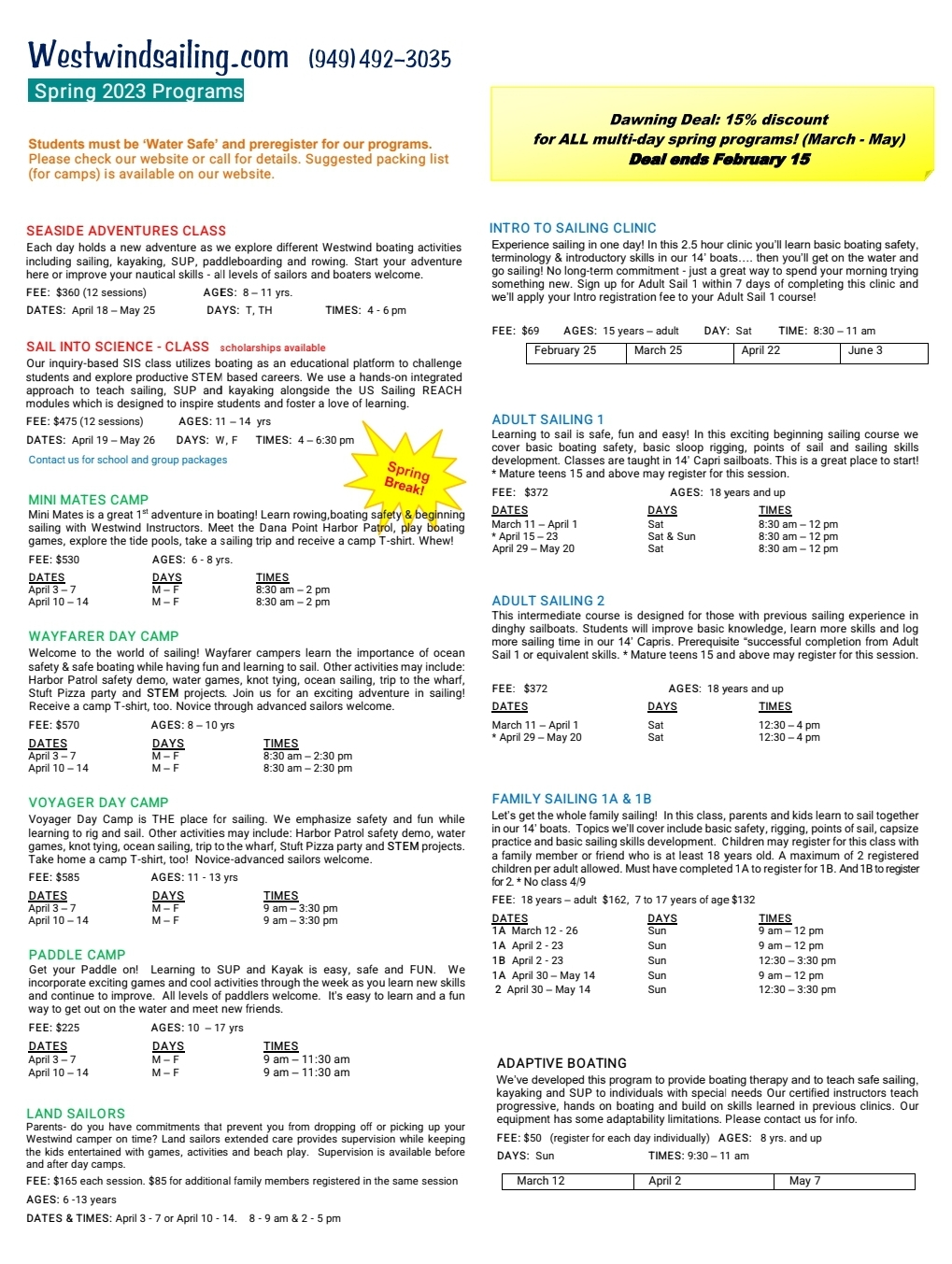 Dana Point Sched | Westwind Sailing | Dana Point, CA 92629